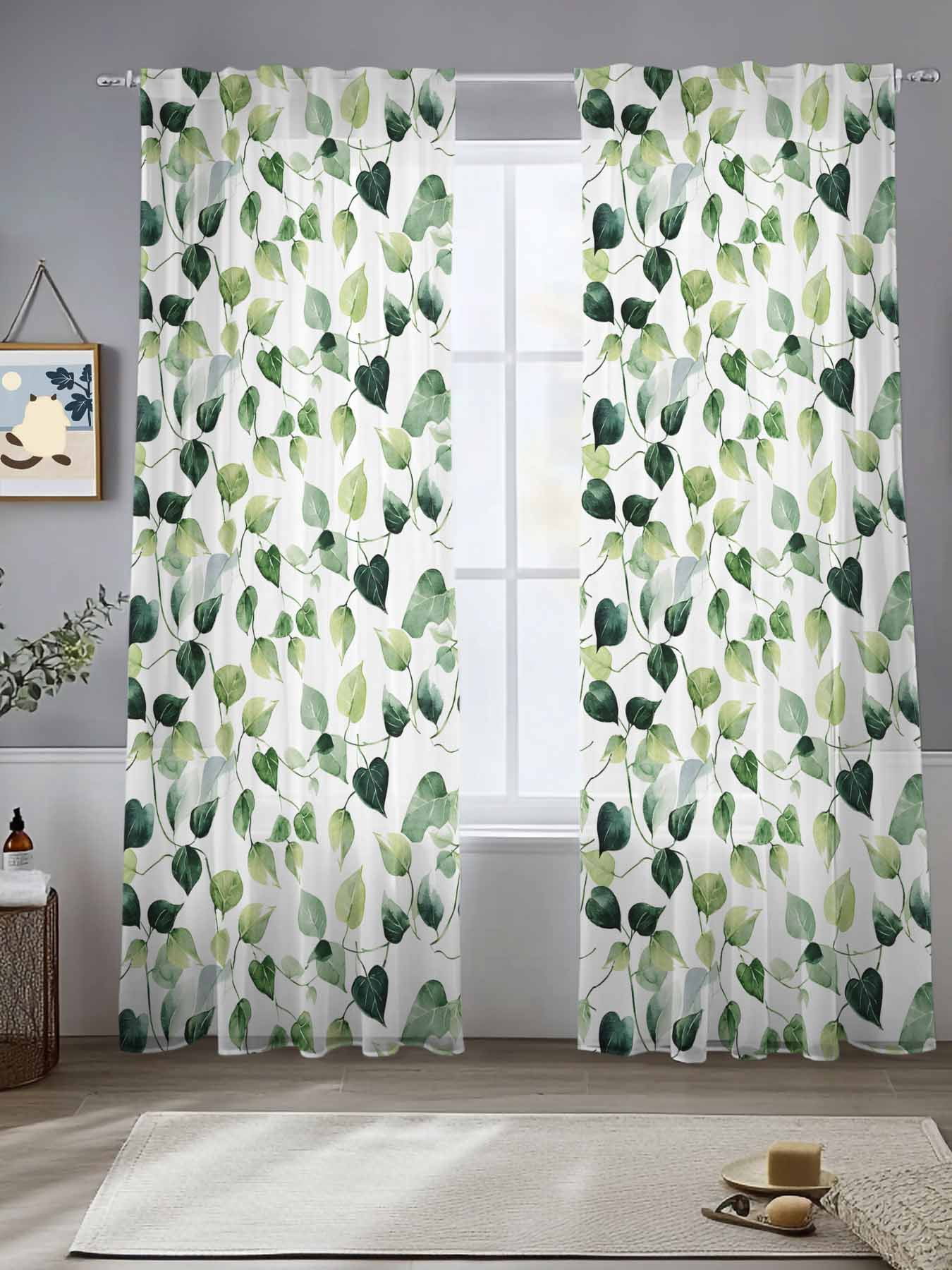 Botanical Leaves Sheer Curtains for Living Room Bedroom Summer Retro ...