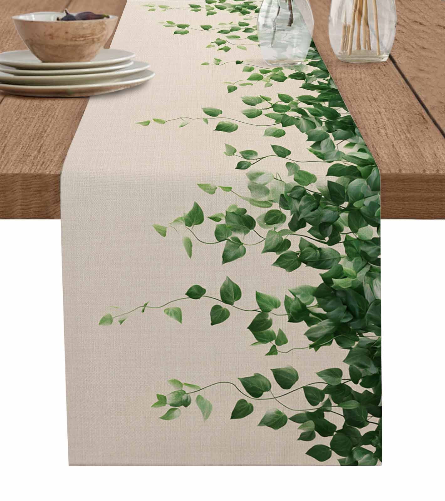 Botanical Leaves Table Runner 72 Inches, Spring Pastoral Summer Garden ...