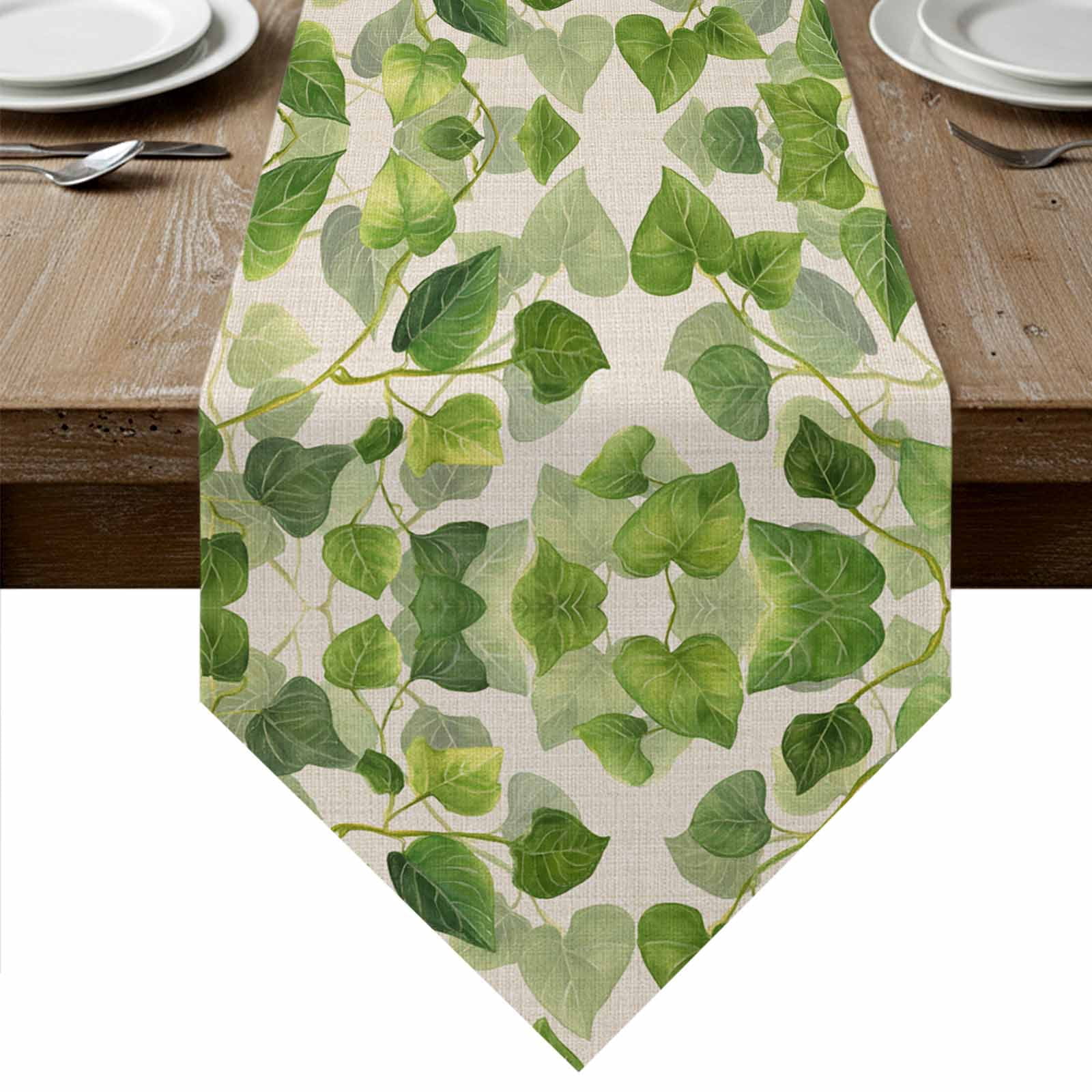 Botanical Leaves Table Runner Linen Burlap Table Runner 70 Inches Long ...