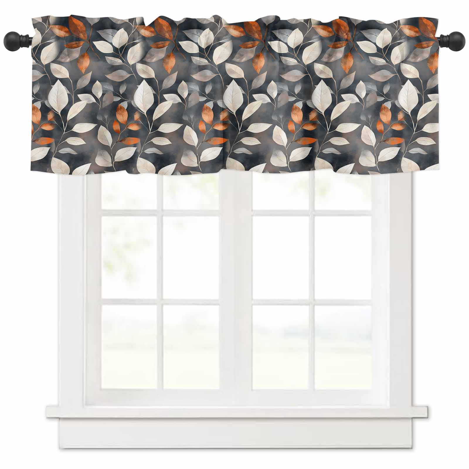 Botanical Leaves Valances for Windows Farmhouse Kitchen Curtains ...