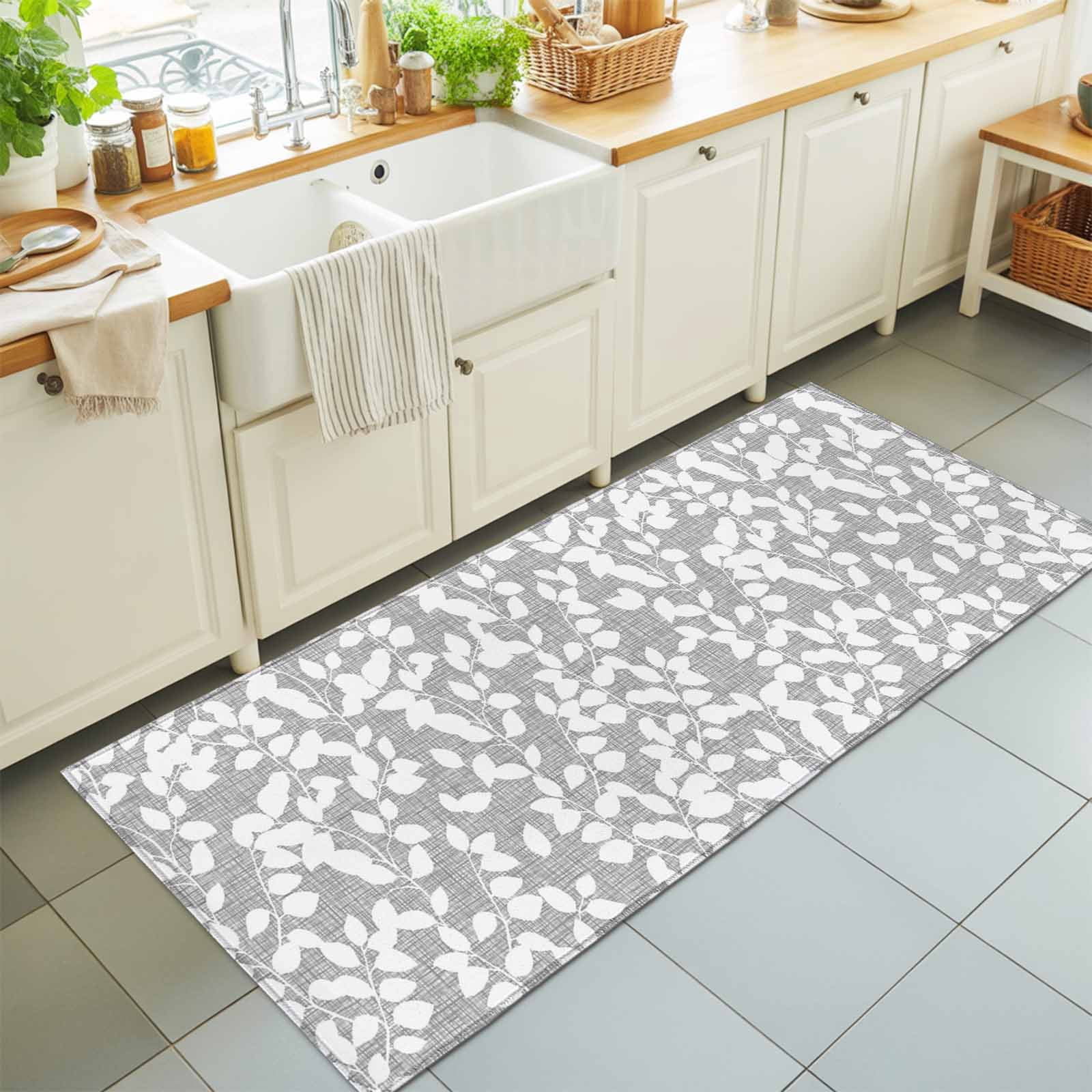 Botanical Leaves White Texture Rectangle Area Rug 2x6ft,Living Room Rug ...