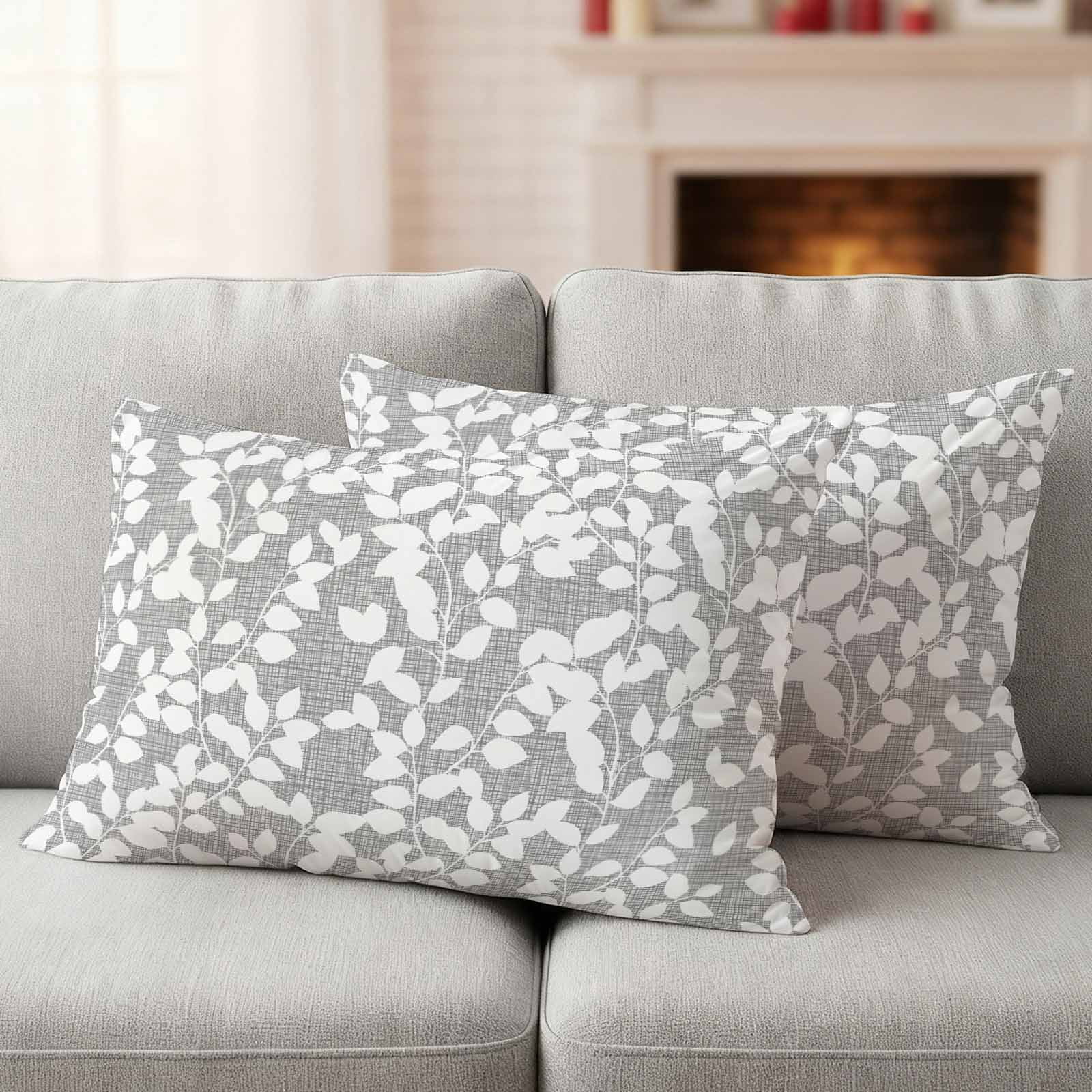 Botanical Leaves White Texture Waterproof Throw Pillow Covers Set of 2 ...