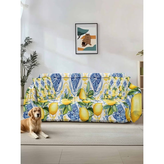 Botanical Lemon Couch Cover for 2 Cushion Couch, Spring Countryside ...