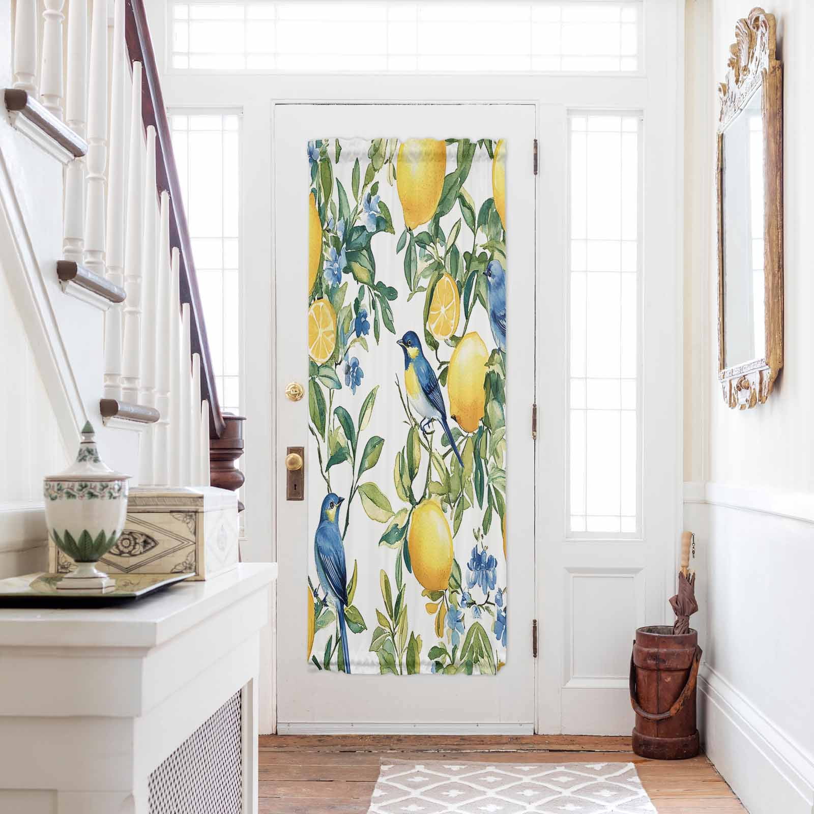 Botanical Lemon Door Curtains for Door Window, French Sidelight Front ...