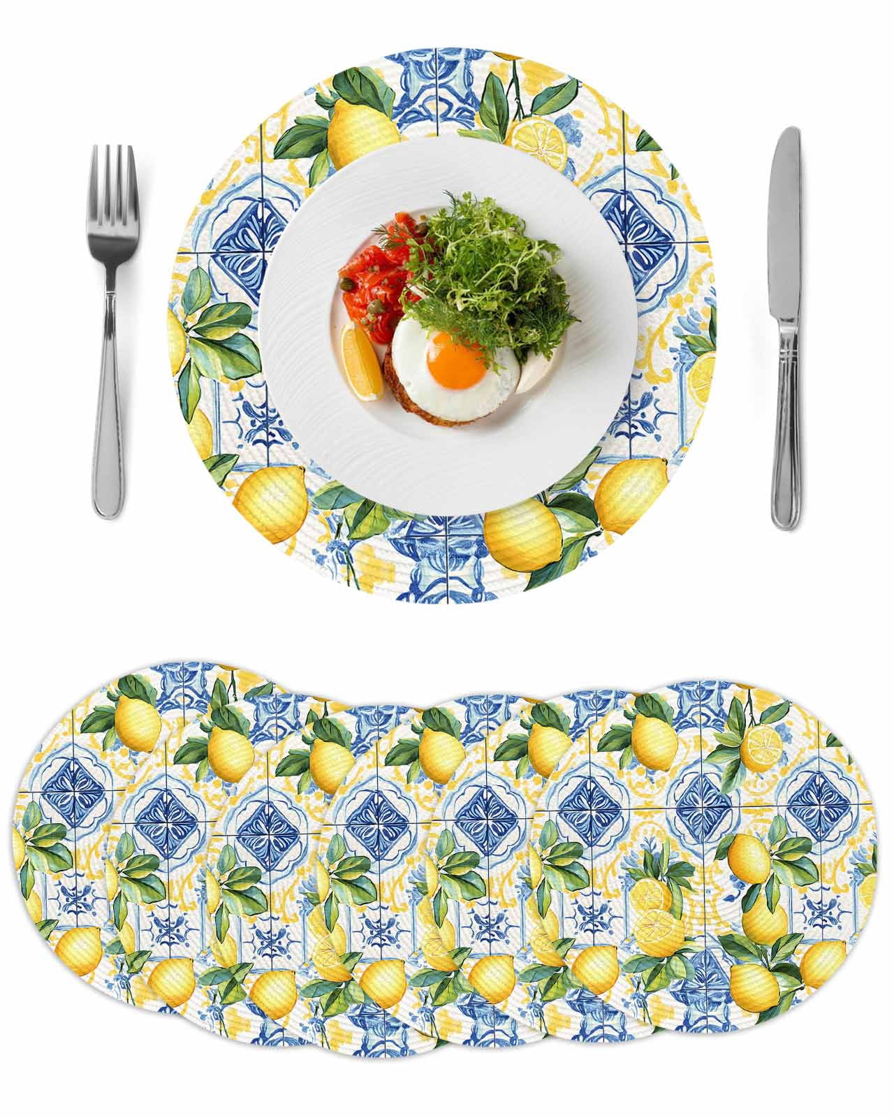 Botanical Lemon Round 15 Inch Placemats Set of 6, Spring Countryside ...