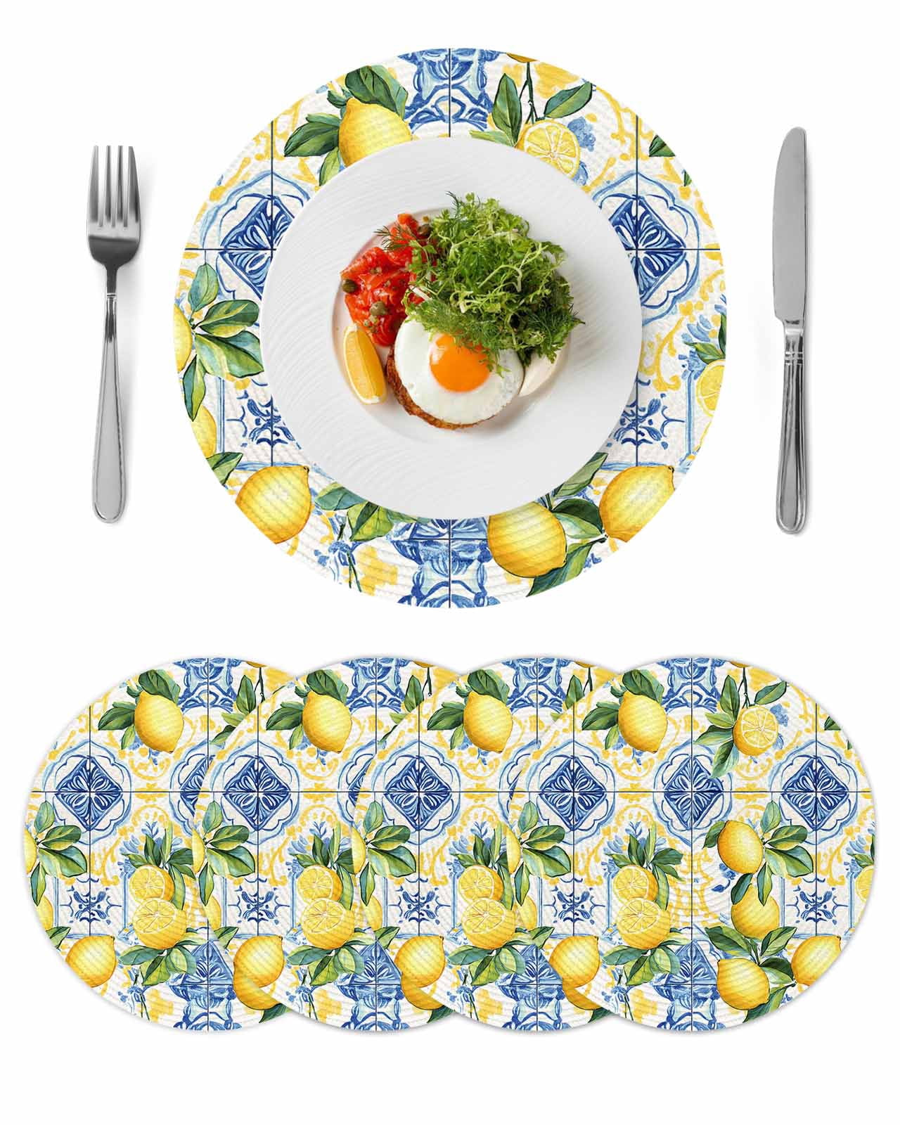 Botanical Lemon Round Placemats Set of 4 for Dinning Tables,Heat-proof ...