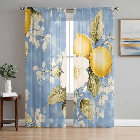 Botanical Lemon Sheer Curtains 84 Inch Length 2 Panels Set, Country ...