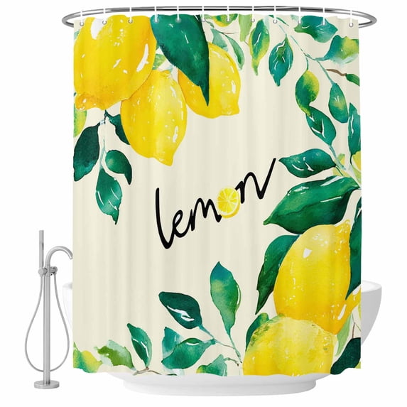 Botanical Lemon Shower Curtain for Bathroom, Watercolor Yellow Fruit ...