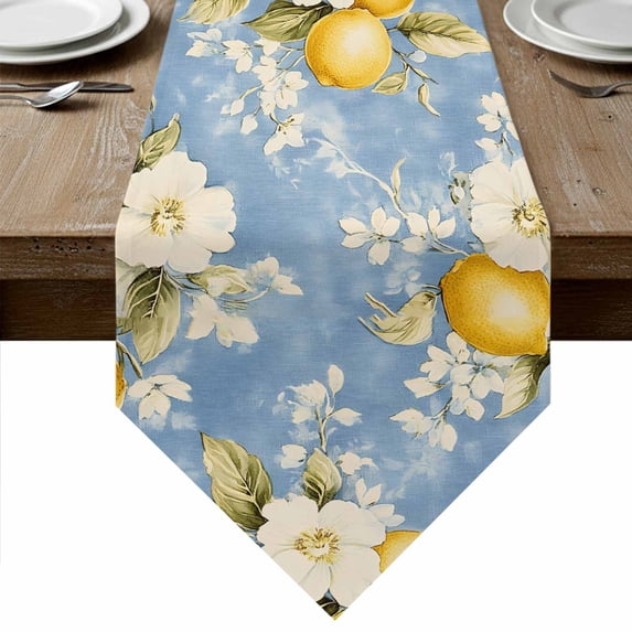 Botanical Lemon Table Runner Linen Burlap Table Runner 72 Inches Long ...