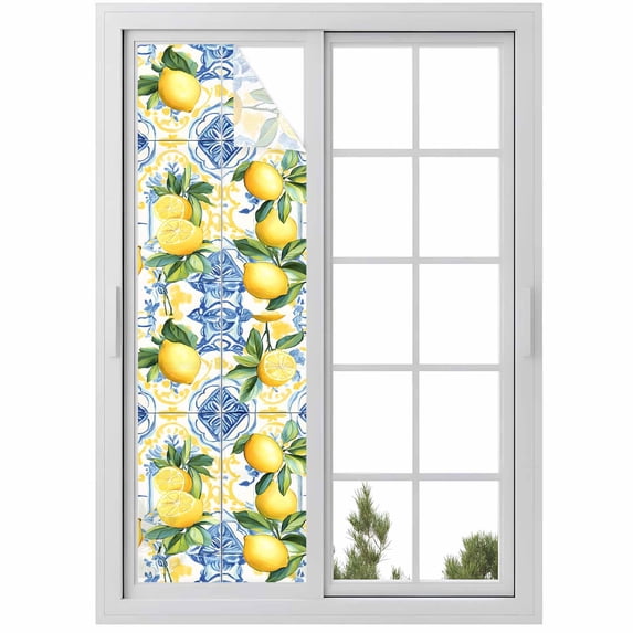 Botanical Lemon Window Privacy Film, Spring Countryside Floral Blue ...
