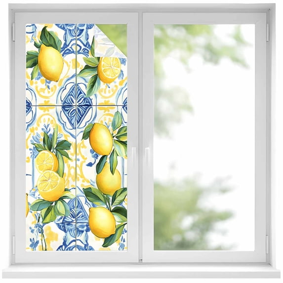 Botanical Lemon Window Privacy Film, Spring Countryside Floral Blue ...