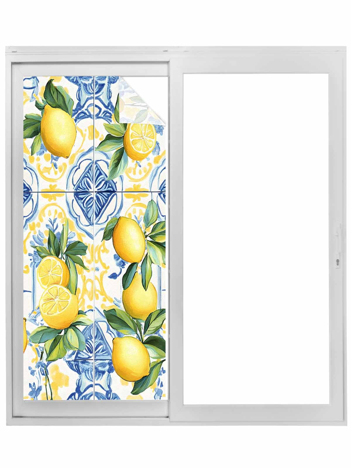 Botanical Lemon Window Privacy Film, Spring Countryside Floral Blue ...