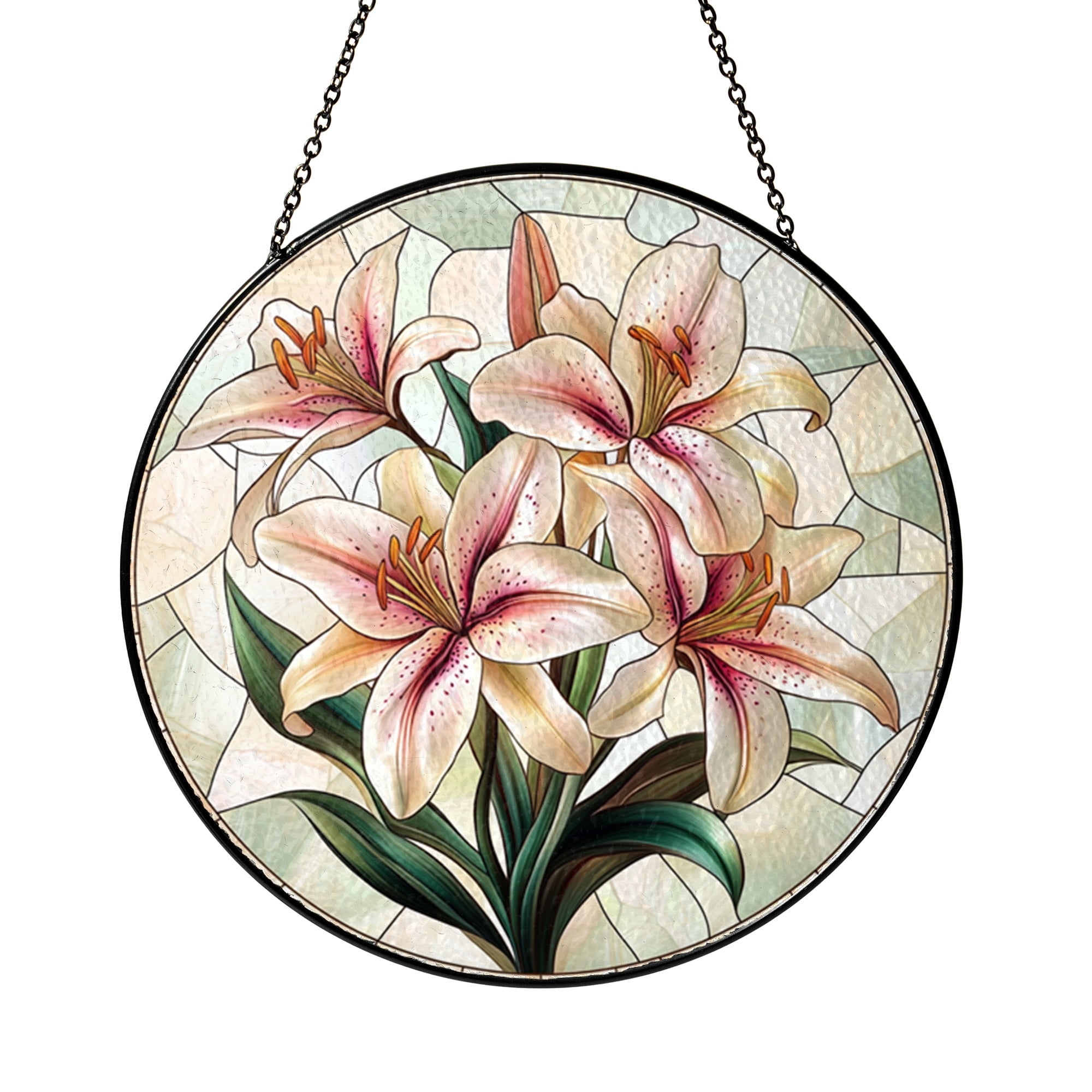 Botanical Lily Bloom Stained Glass Style Suncatcher Window Decor ...