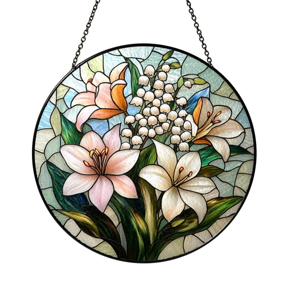 Botanical Lily Flower Glass Suncatcher Window Hanging, Decorative ...