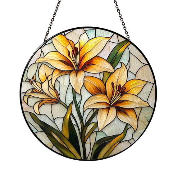 Botanical Lily Glass Suncatcher Window Hanging Decor, Cheerful Garden ...