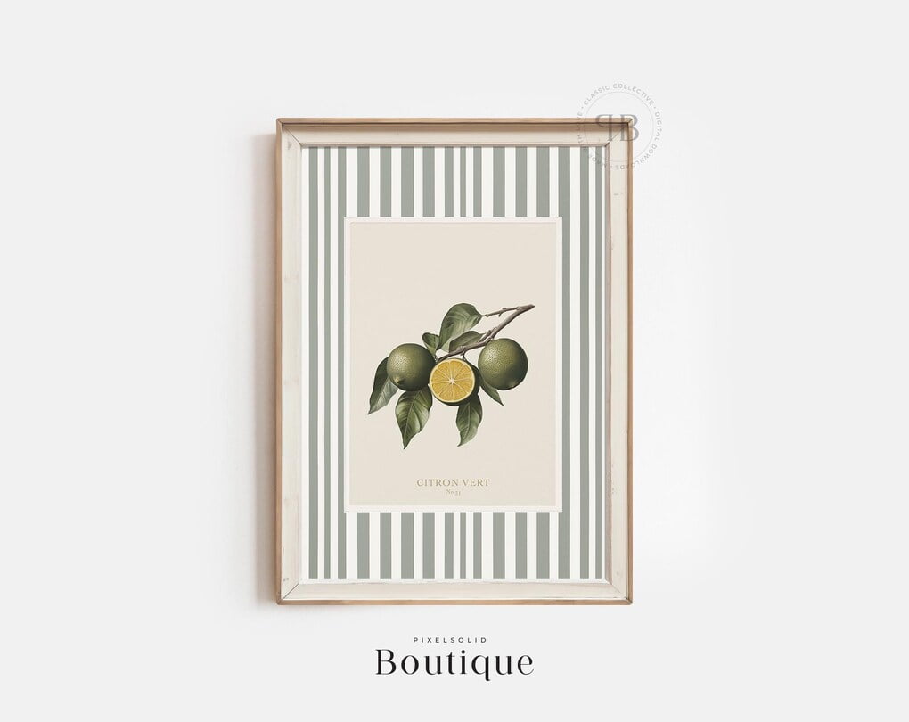 Botanical Lime Wall Art Printable, French Citrus Illustration , Kitchen ...