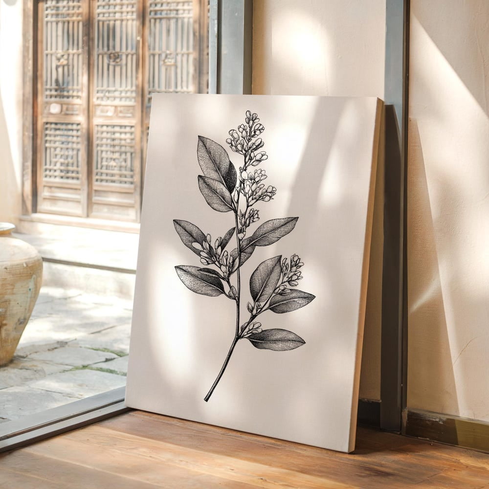 Botanical Line Art Black And White Floral Drawing Minimalist Nature ...