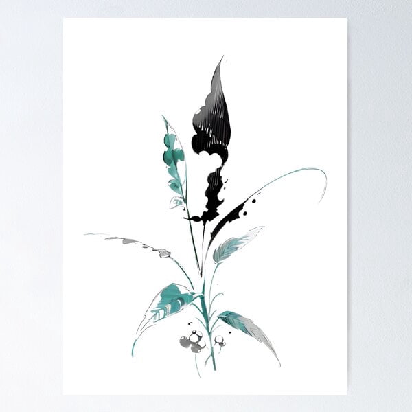 Botanical Line Art With Dark Green Accent Color Poster Wall Art, Modern ...