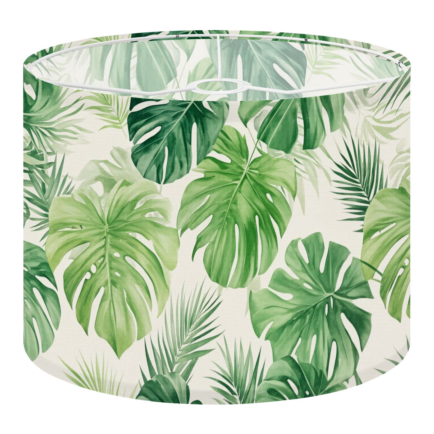 Botanical Linen Drum Lampshades Tropical Green Monstera Leaves Palms 13 ...