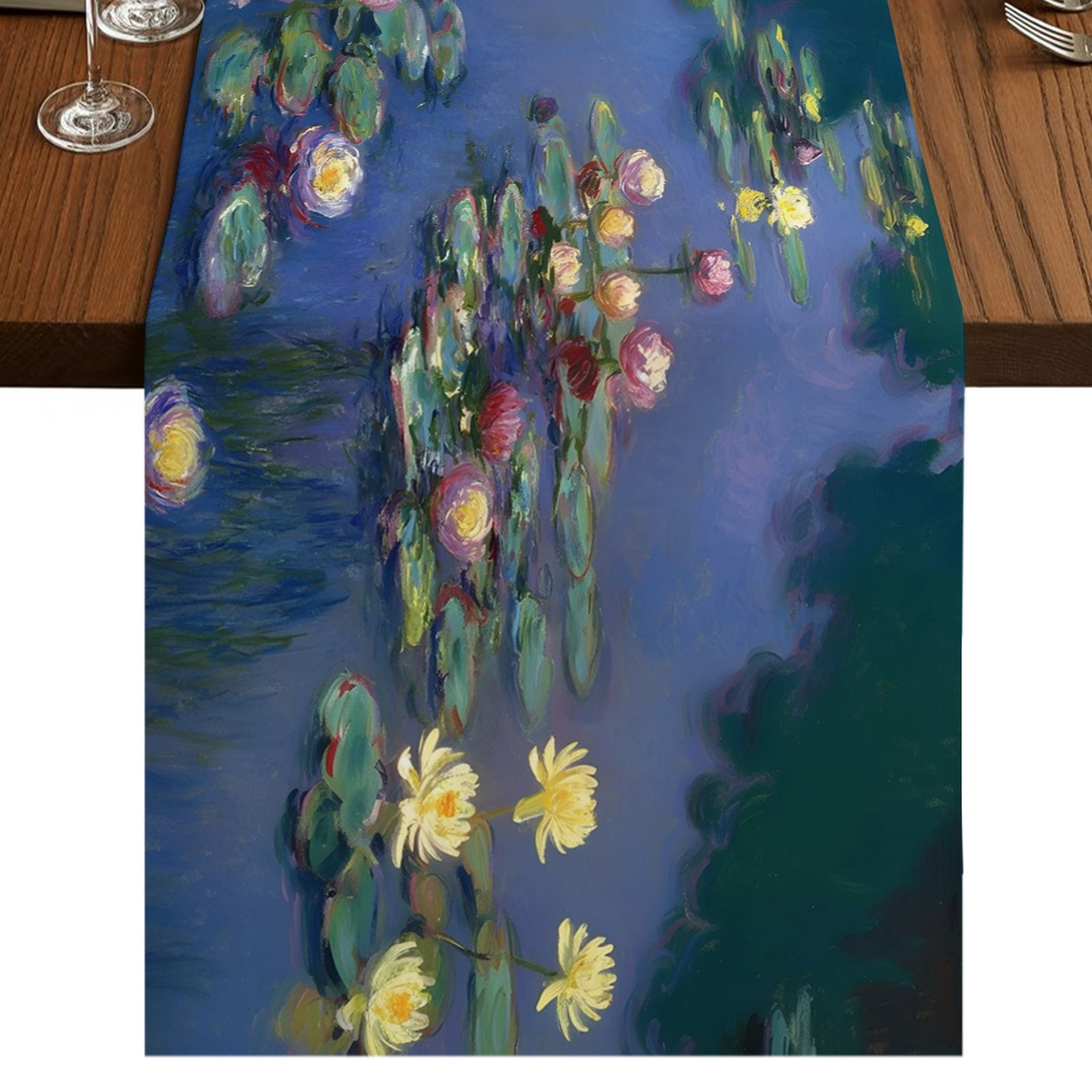 Botanical Lotus Burlap Cotton Table Runner 16x72 Inches Long, Country ...