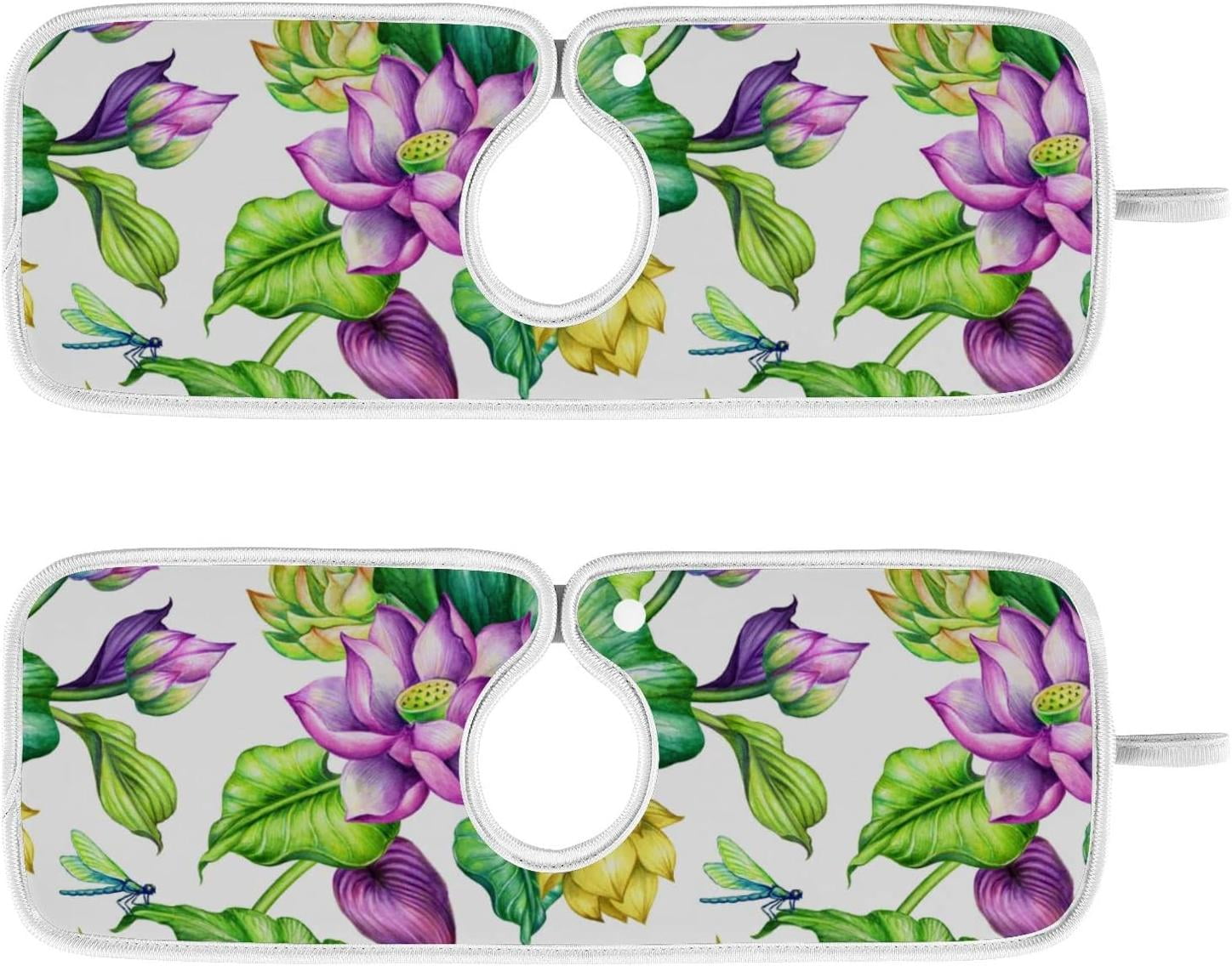 Botanical Lotus Flowers Tropical Leaves 2PCS Faucet Absorbent Mat ...