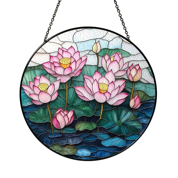 Botanical Lotus Stained Glass Style Suncatcher Window Decor, Floral Art ...