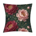 Botanical Lush Pink And Red Peonies with Green FoliageFaux Linen Style ...