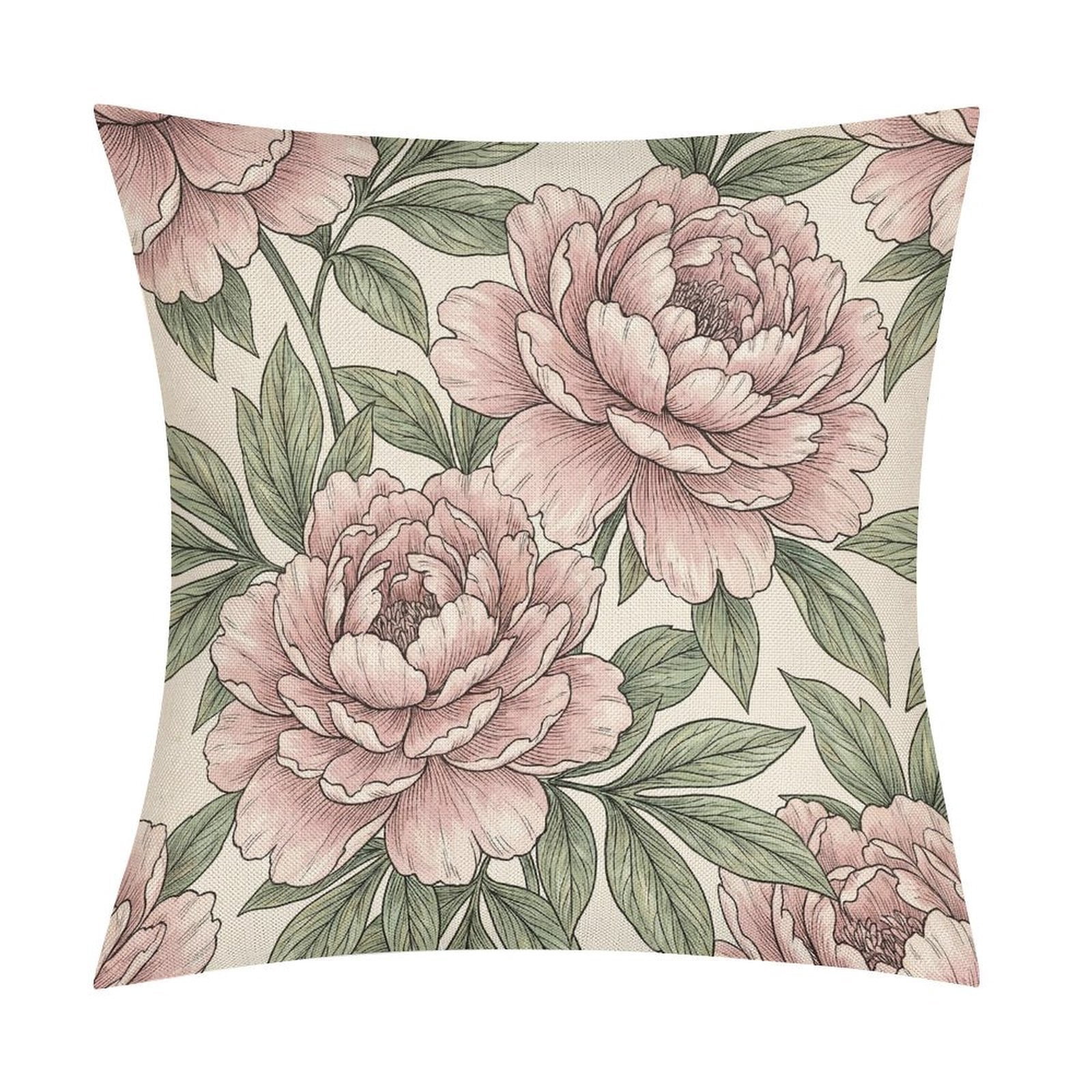 Botanical Lush Pink Peonies And Green Foliage Pattern 2-Pack Decorative ...