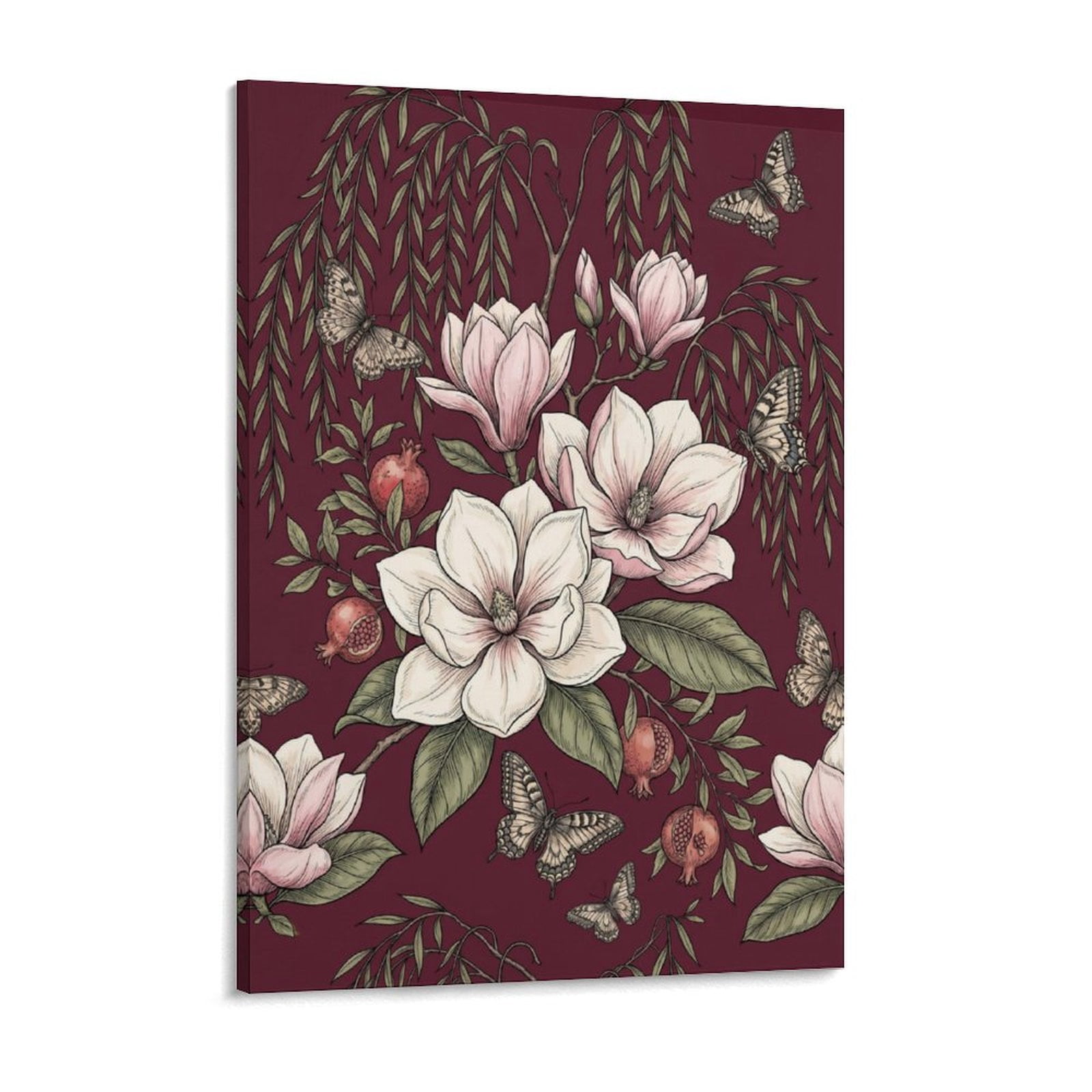 Botanical Magnolia And Pomegranate with Butterflies And Willow ...