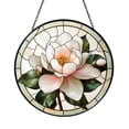 Botanical Magnolia Stained Glass Suncatcher, Round Window Hanging with ...