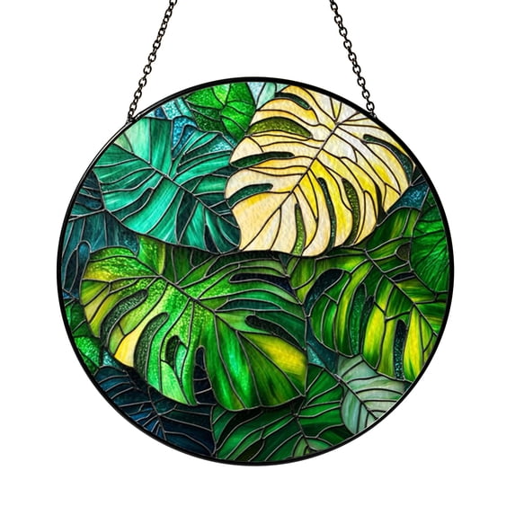Botanical Monstera Leaf Stained Glass Style Window Hanging, Tropical ...