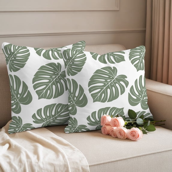Botanical Monstera Tropical Leaf Waterproof Throw Pillow Covers Set of ...
