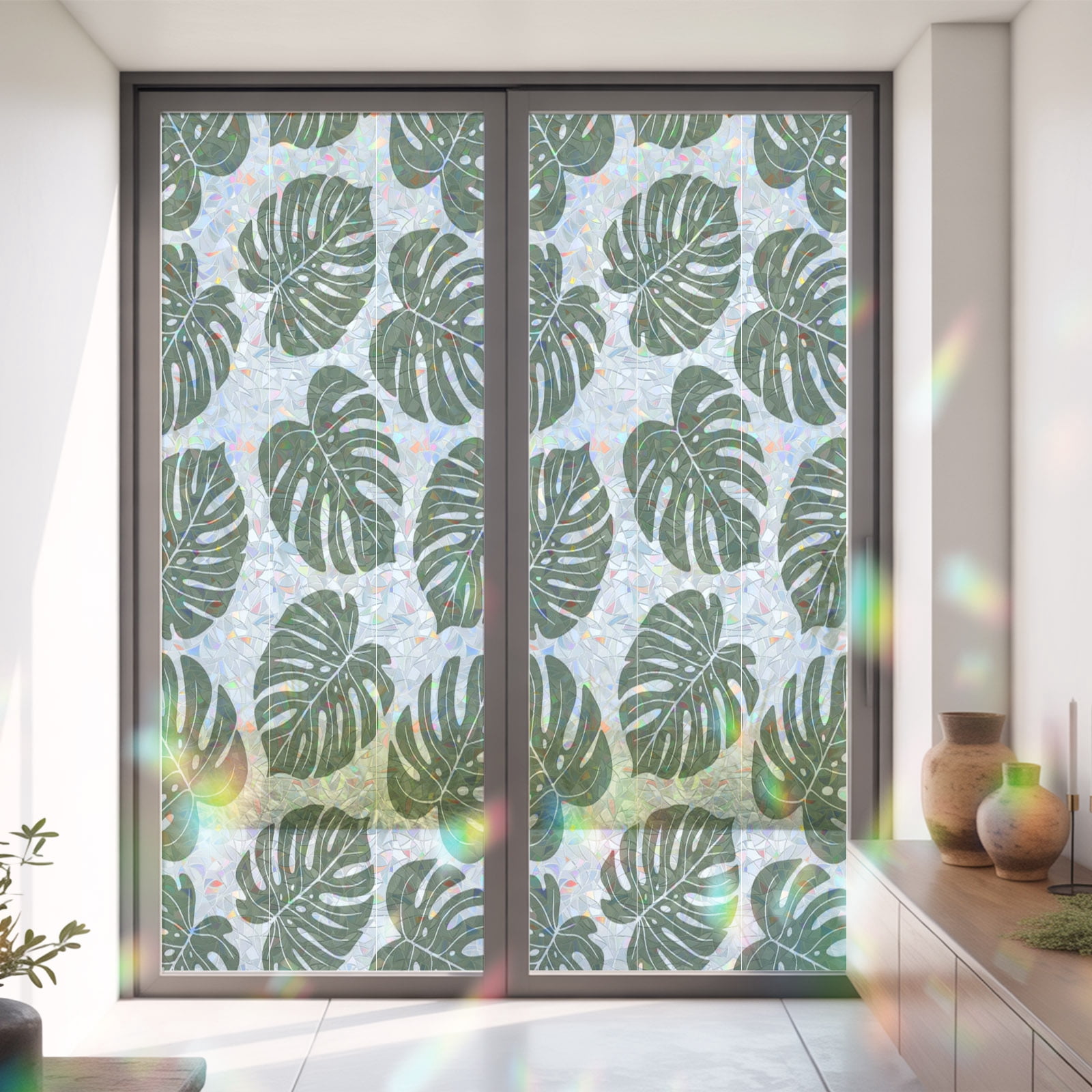 Botanical Monstera Tropical Leaf Window Privacy Film, Rainbow Film ...