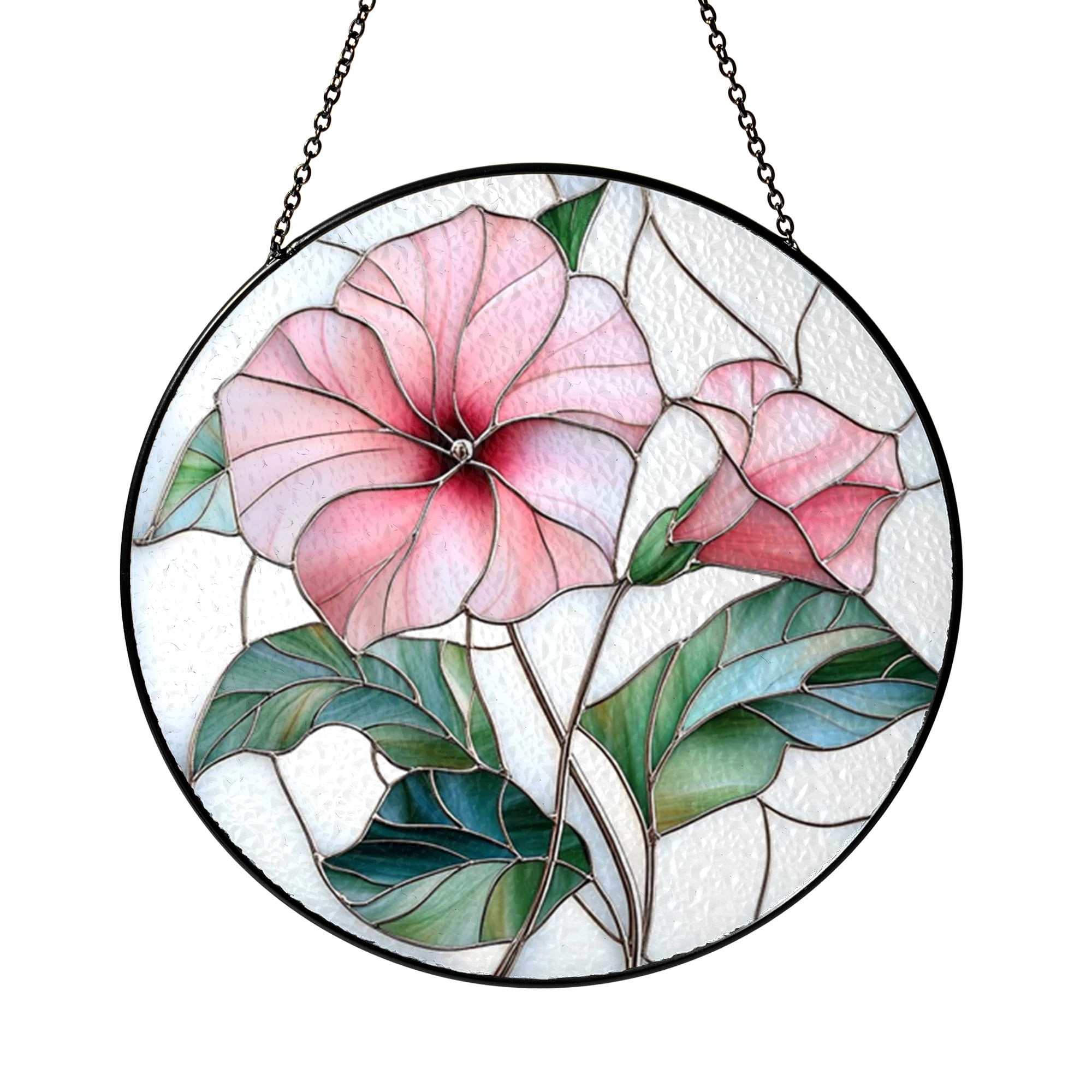 Botanical Morning Glory Stained Glass Suncatcher – Round Window Decor ...