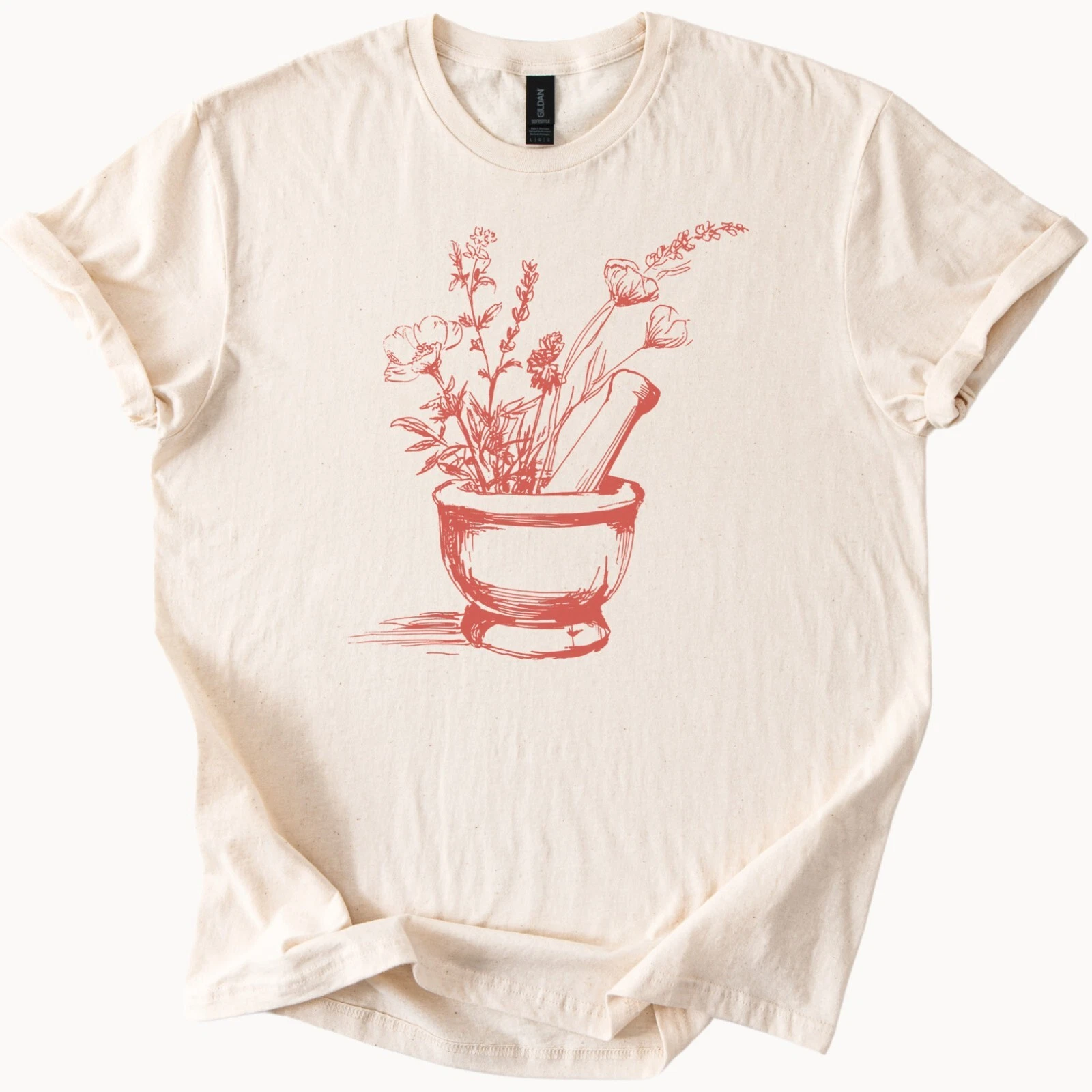 Botanical Mortar Pestle Tee Herbs Graphic T Shirt Vintage Tshirt - S ...