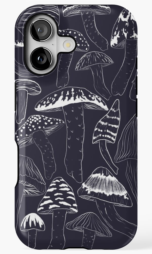 Botanical Mushroom Design Line Art White Phone Case for iPhone 11 12 13 ...