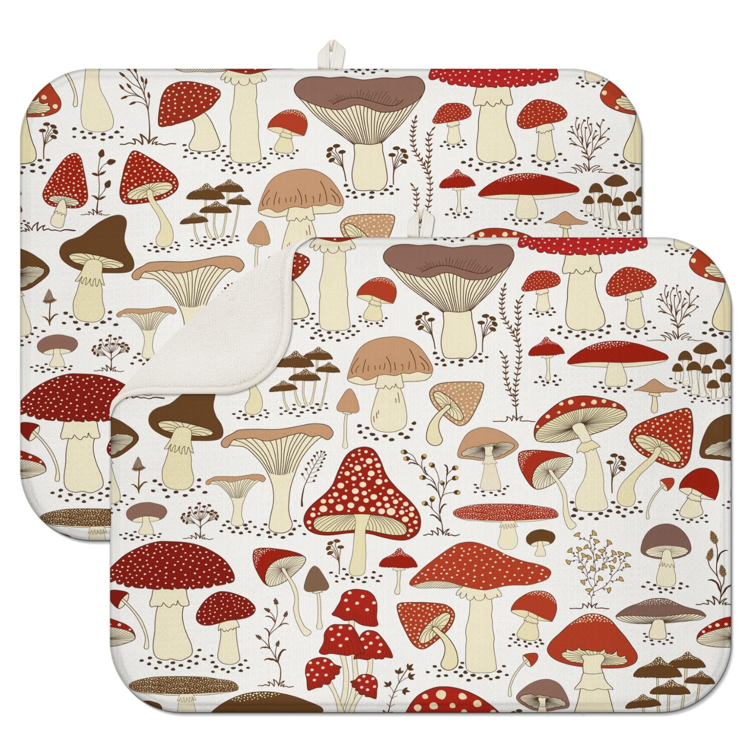 Botanical Mushroom Dish Drying Mat – Woodland Mushroom and Whimsical ...
