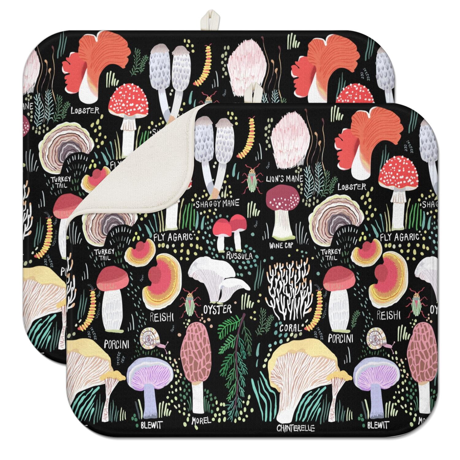 Botanical Mushroom Dish Drying Mat – Woodland Mushroom and Whimsical ...