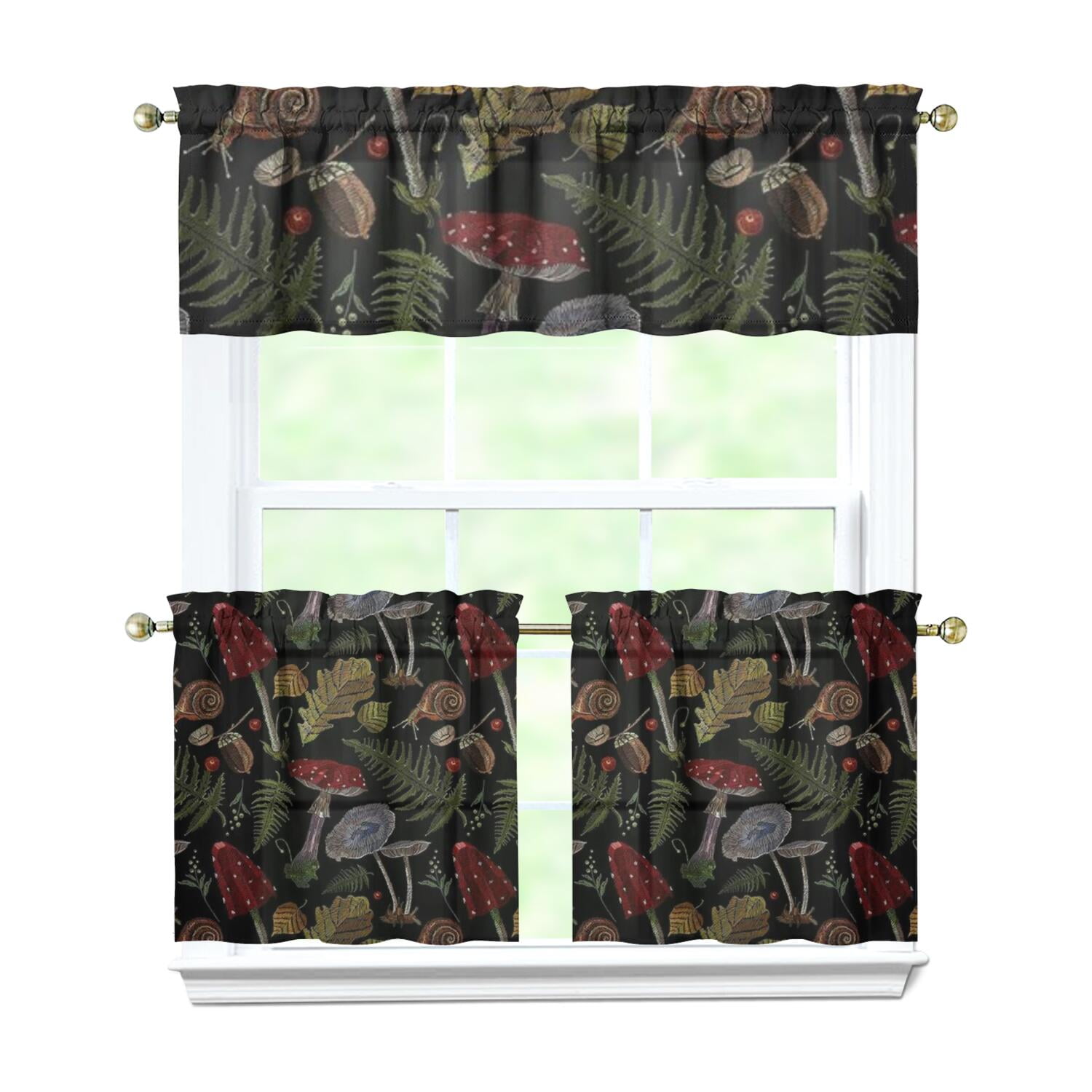 Botanical Mushroom Kitchen Curtains Set, Woodland Mushroom and ...