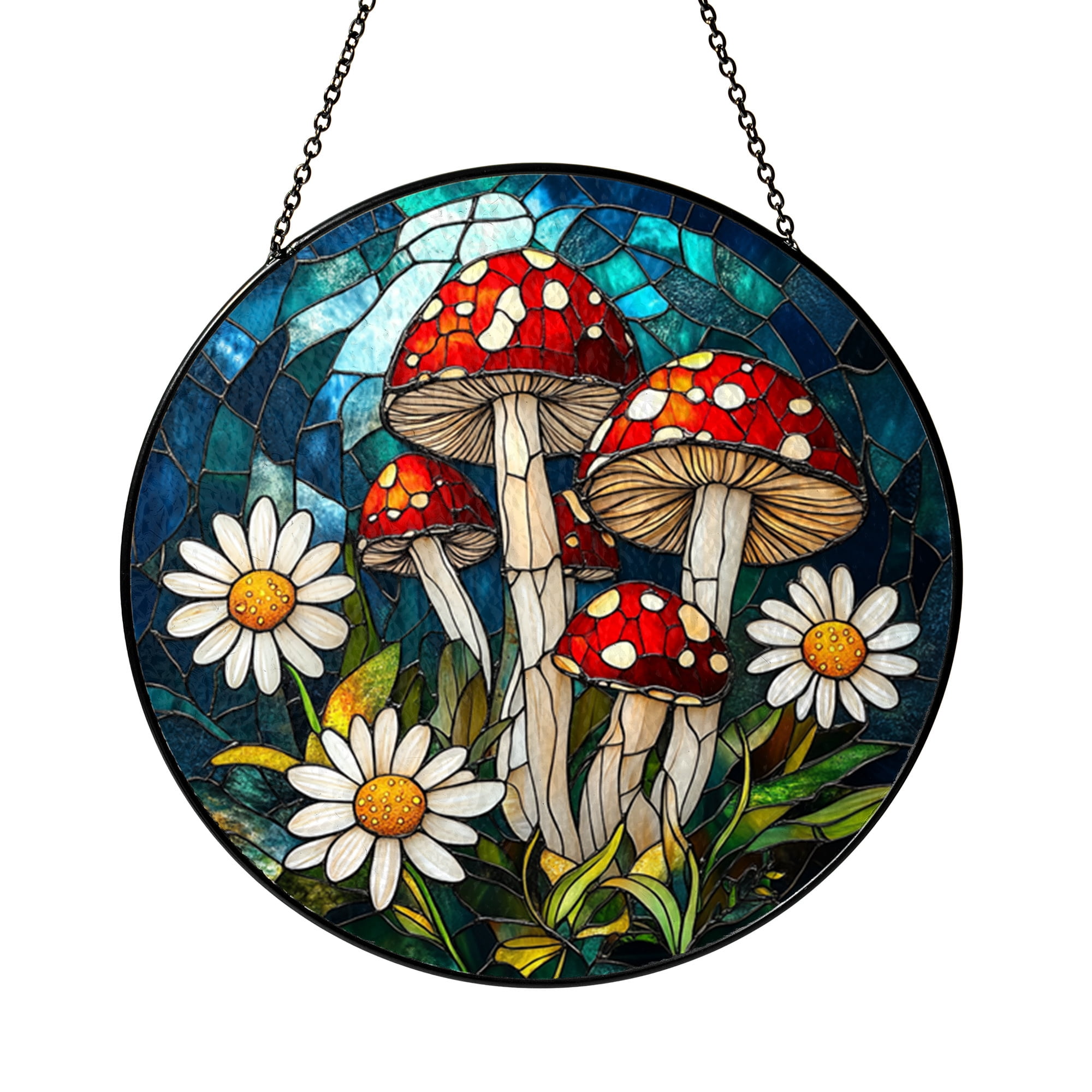 Botanical Mushroom Moon Stained Glass Style Suncatcher Window Hanging ...