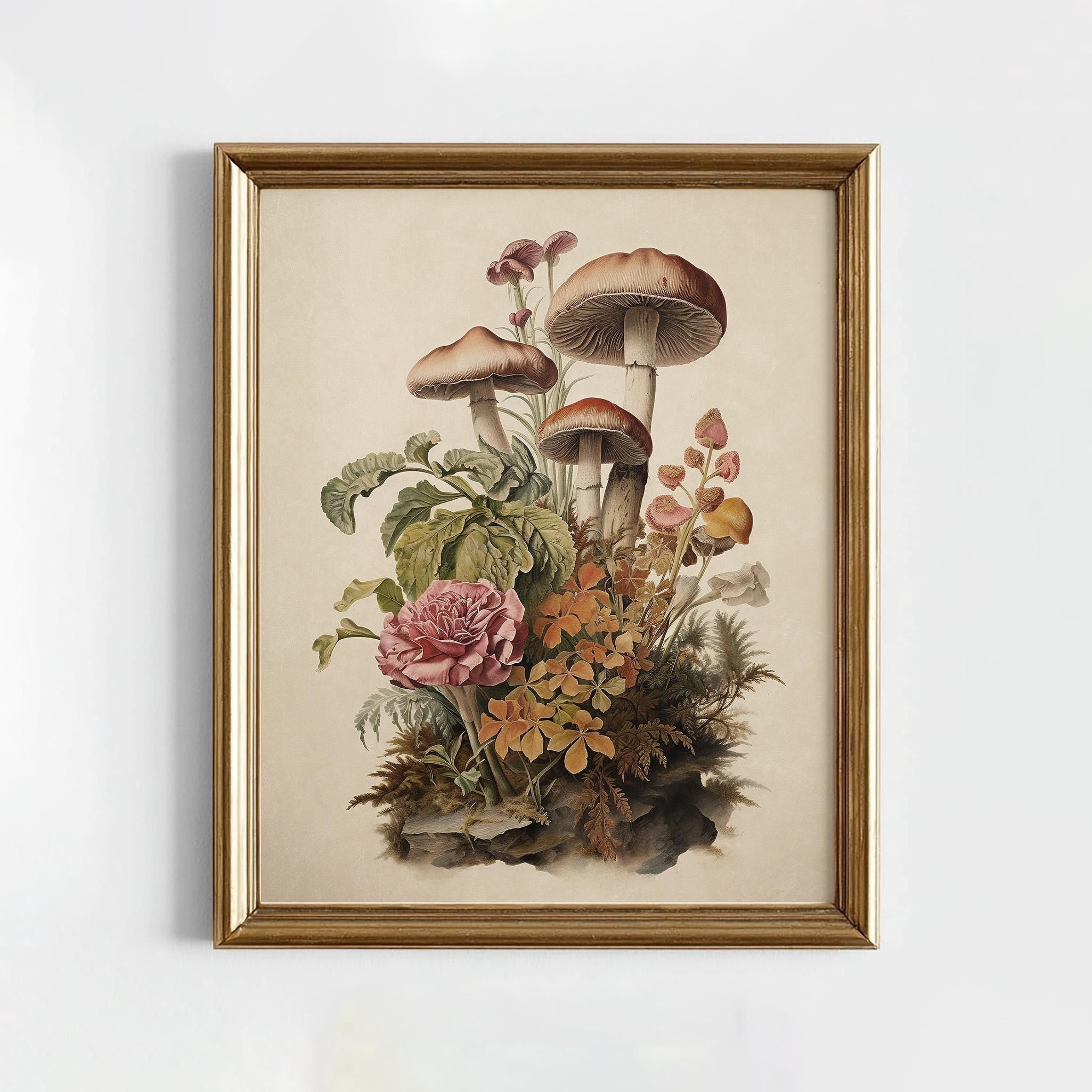 Botanical Mushroom Poster Boho Moss Fern Cottagecore Poster , Poster ...