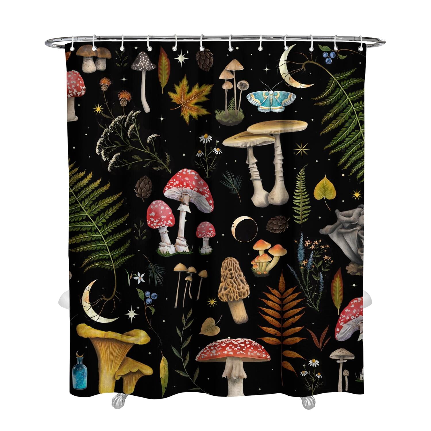 Botanical Mushroom Shower Curtain - Boho Mushroom & Cottagecore Fungi ...