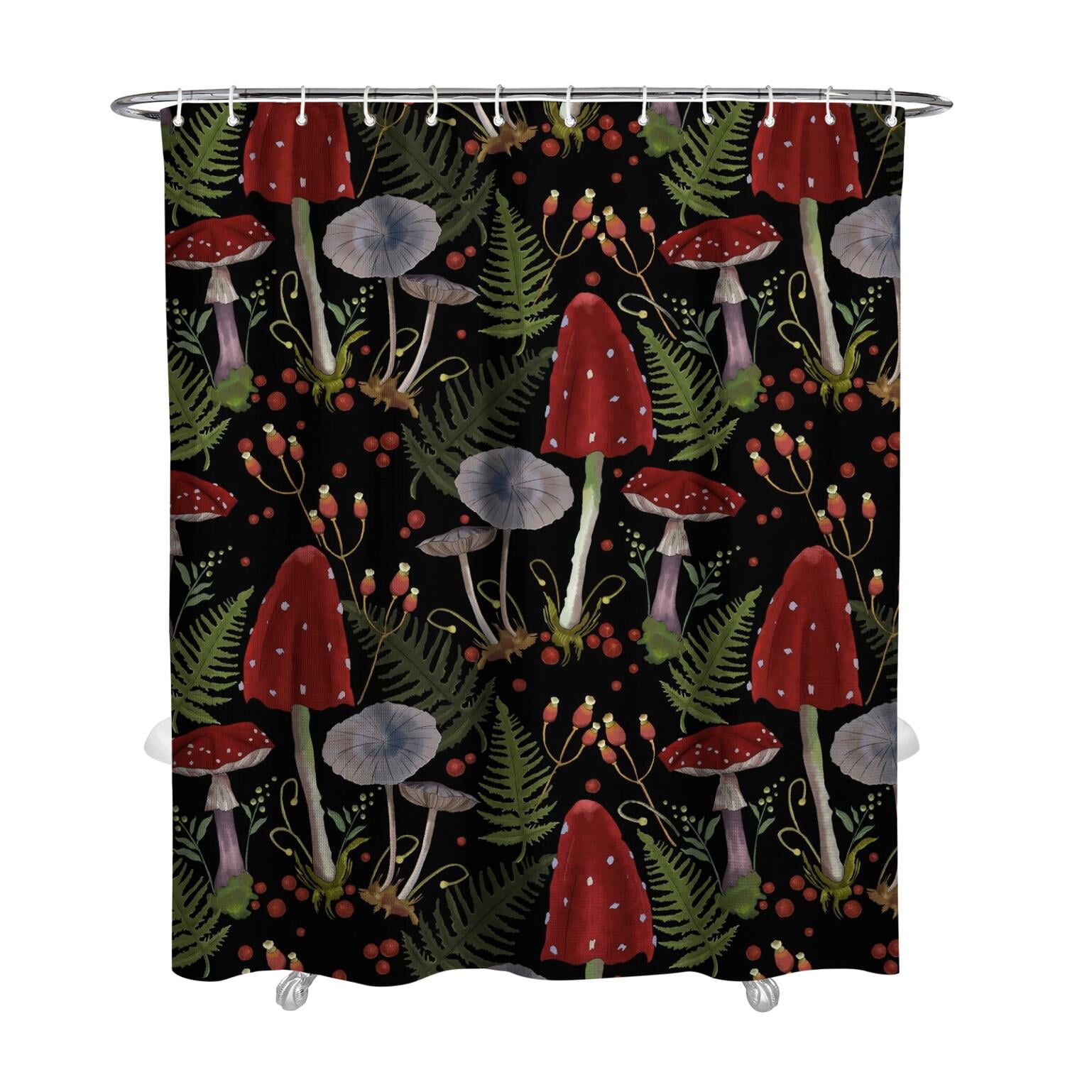 Botanical Mushroom Shower Curtain, Cottagecore Forest Fungi and Magical Mushroom Print, Boho ...