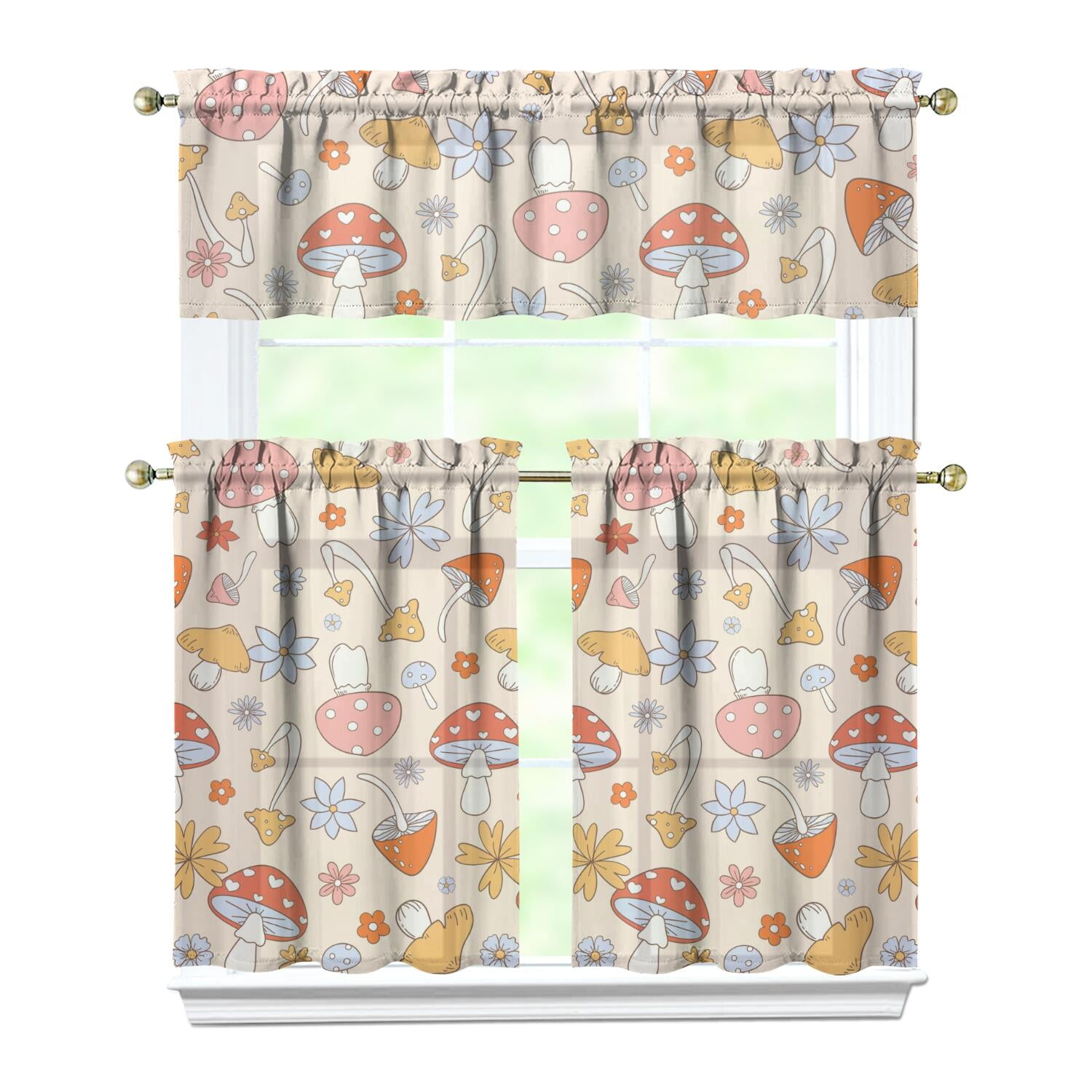 Botanical Mushroom Window Treatment Panels - Set of 3 Farmhouse ...