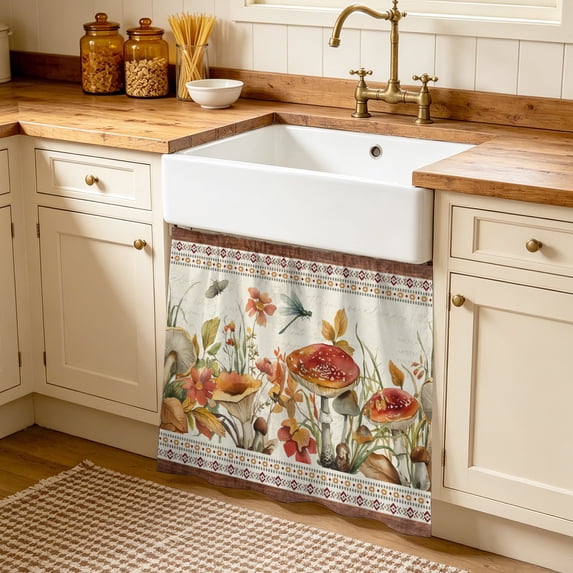 Botanical Mushrooms Cabinet Curtains 35"W x 35"L, Retro Fall Wild ...