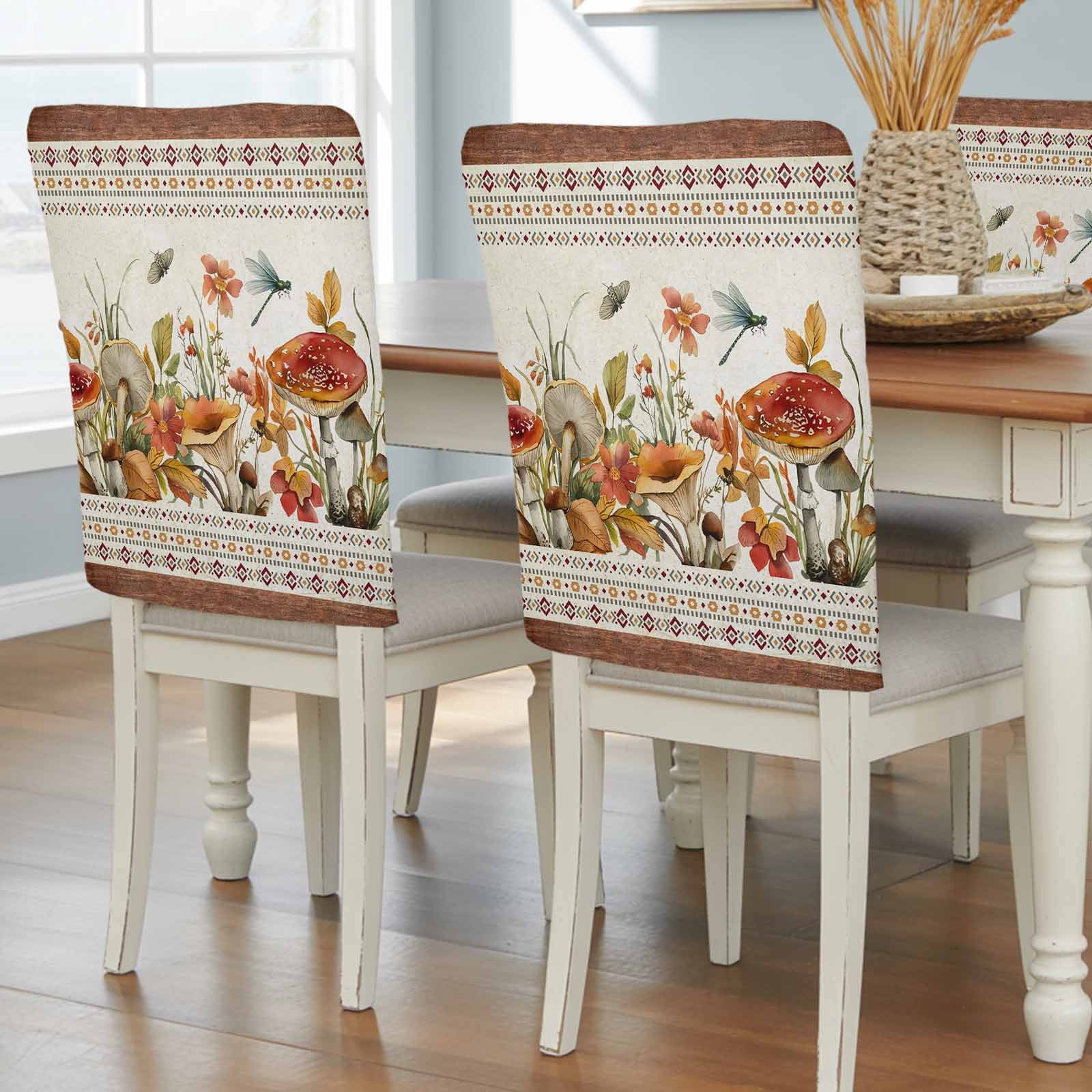 Botanical Mushrooms Chair Back Covers, Retro Fall Wild Flowers ...