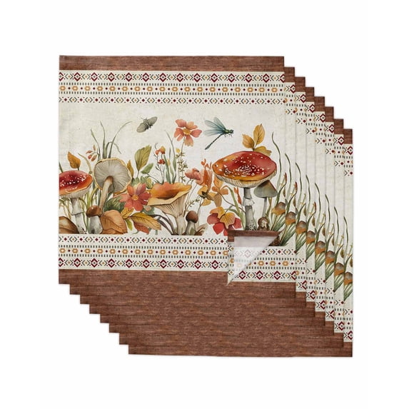 Botanical Mushrooms Cloth Napkins Set of 8 Reusable Dinner Napkins ...