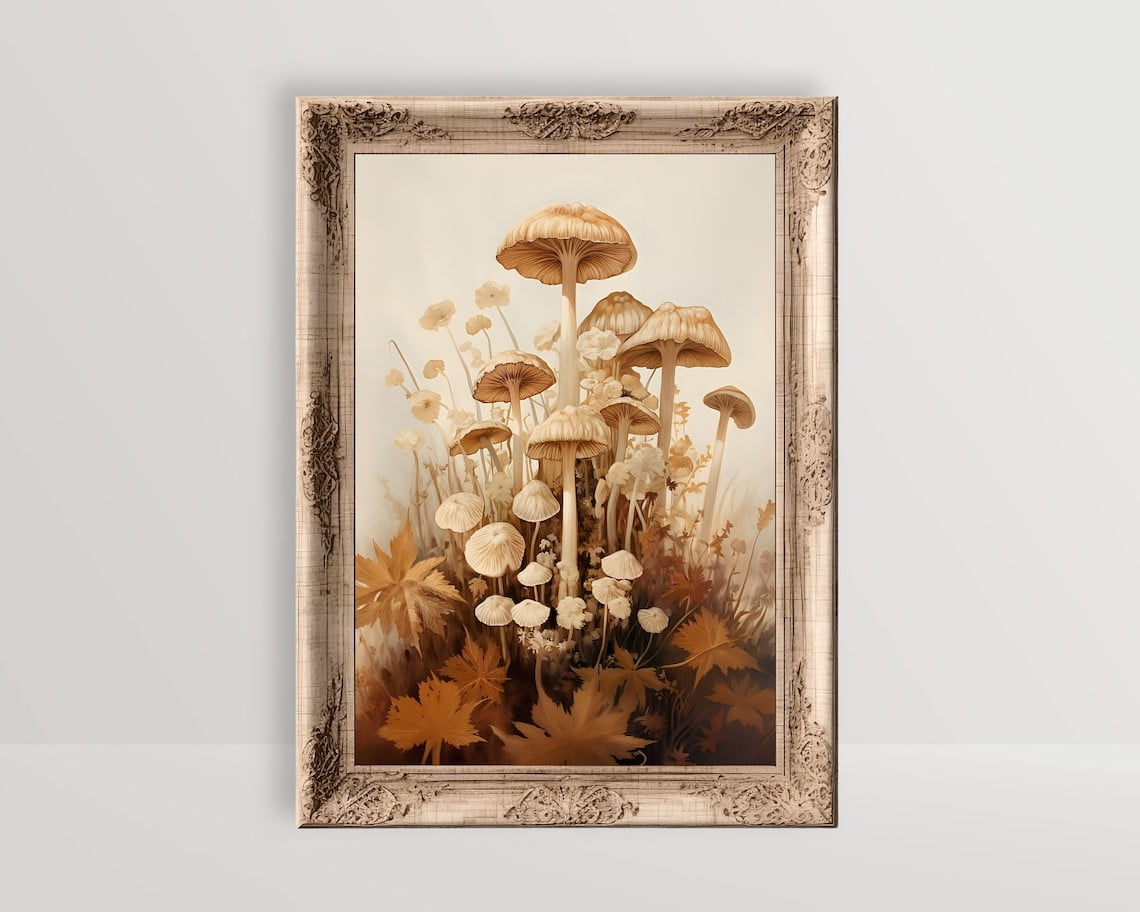 Botanical Mushrooms, Cottagecore Poster, Boho Autumn Fall Decor, Moody ...