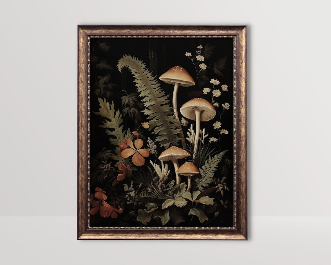 Botanical Mushrooms, Dark Cottagecore Poster, Moody Wall Art, Vintage ...