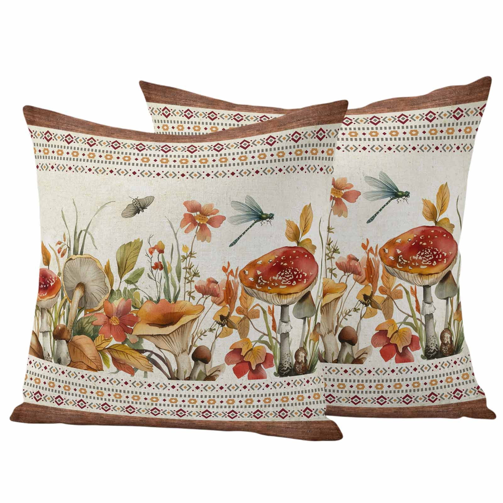 Botanical Mushrooms Outdoor Pillow Covers 20"x20" Set of 2,Waterproof ...